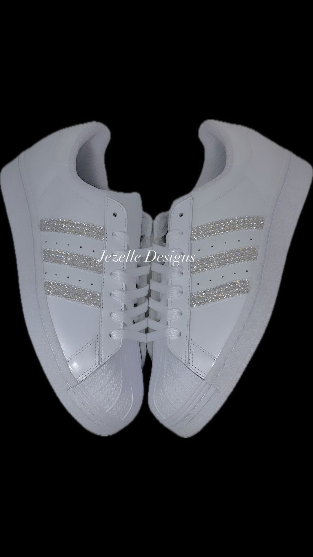Custom Crystal Superstars in White Leather - Custom Jeweled Sneakers ...