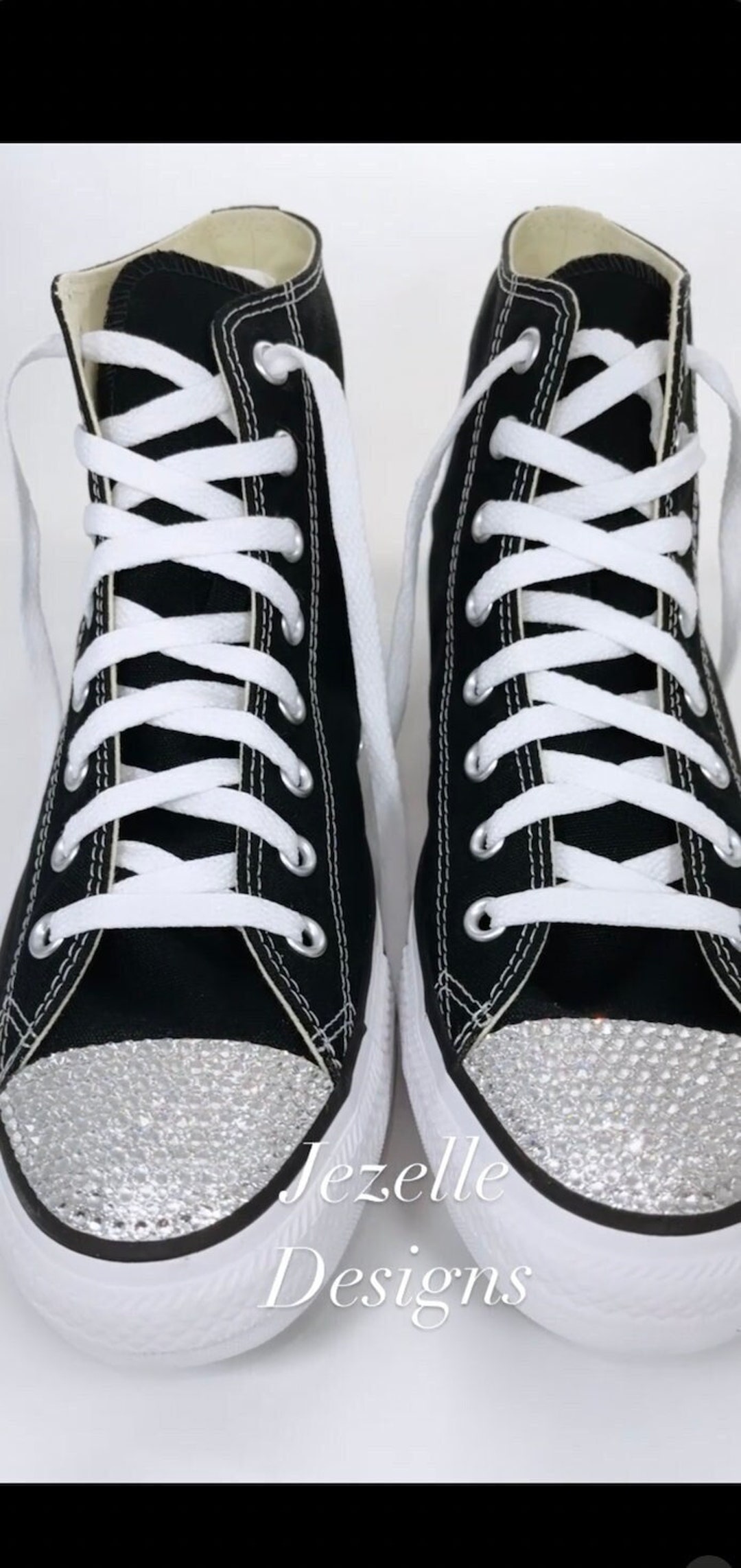 Custom Bedazzled Hi Top Black Converse All Stars, Rhinestoned Wedding ...