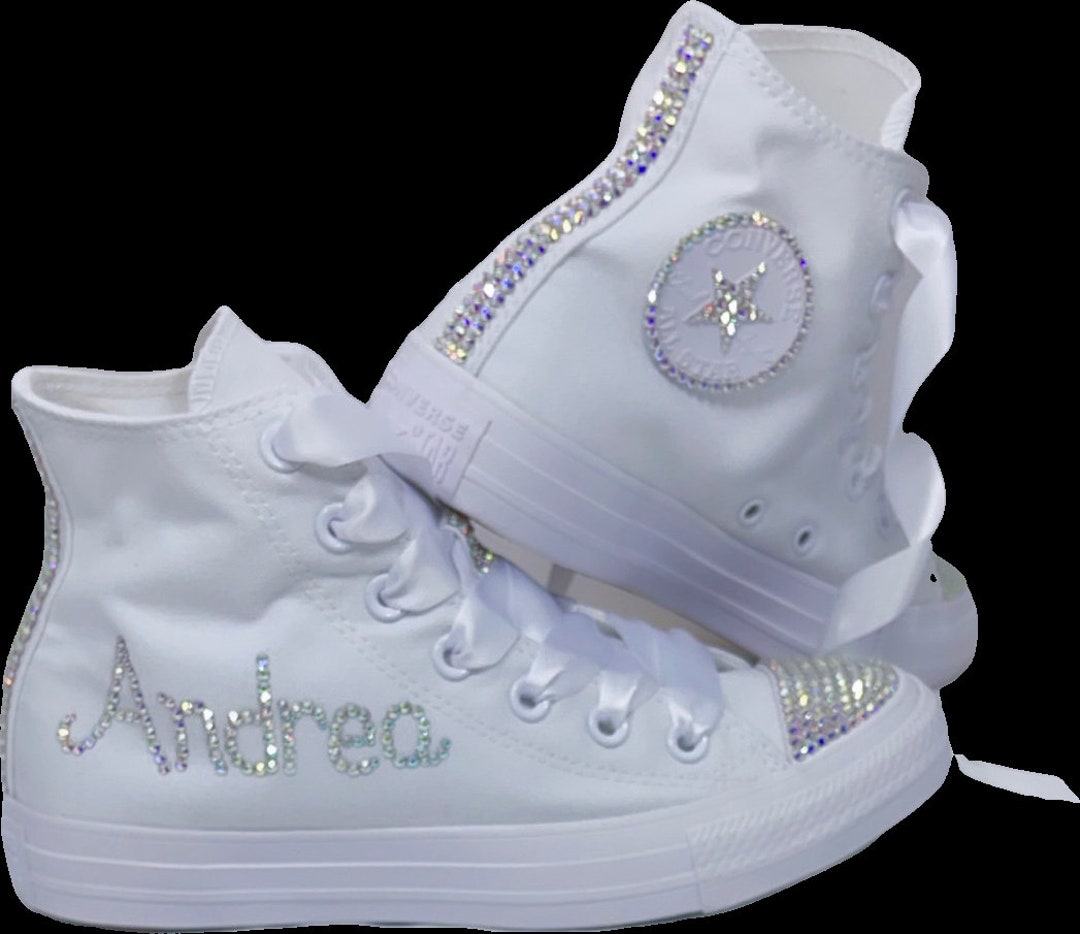 Personalized Custom Converse All Star Hi Tops Hand Jeweled W/ Crystals ...