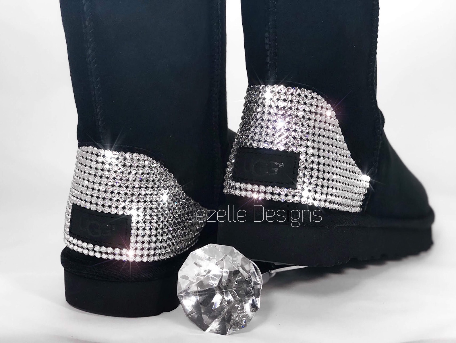 Hand Jeweled Black Ugg Boots, Custom Swarovski Crystal Bling | Luxury ...