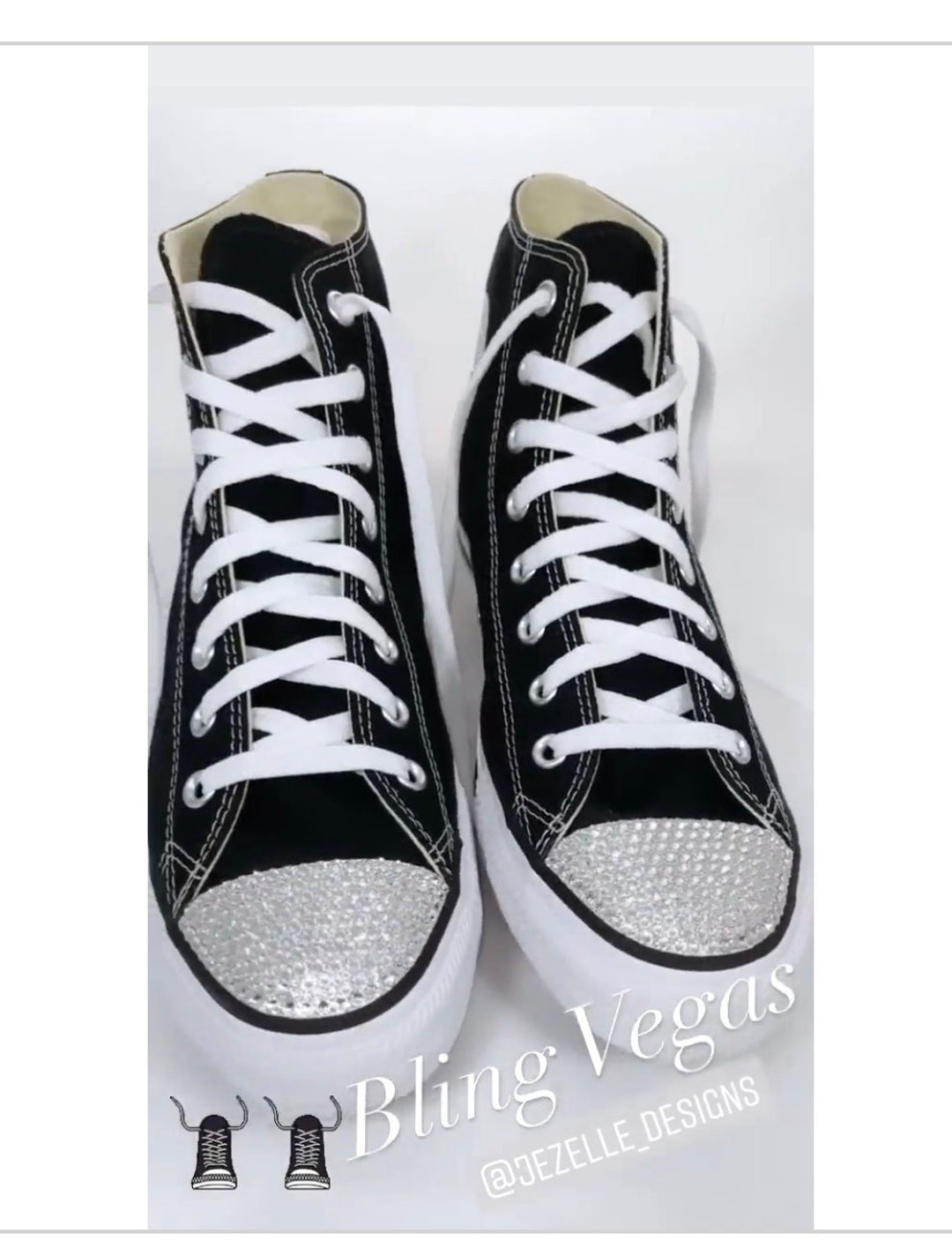 Custom Bedazzled Hi Top Black Converse All Stars, Rhinestoned Wedding ...