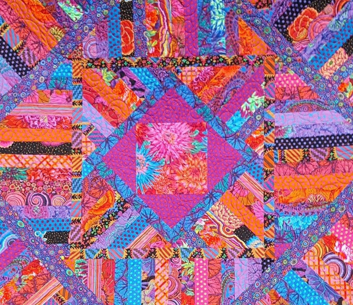 Handmade Quilt, Full Size Quilt, Bright Colored Quilt, Bold Designer ...