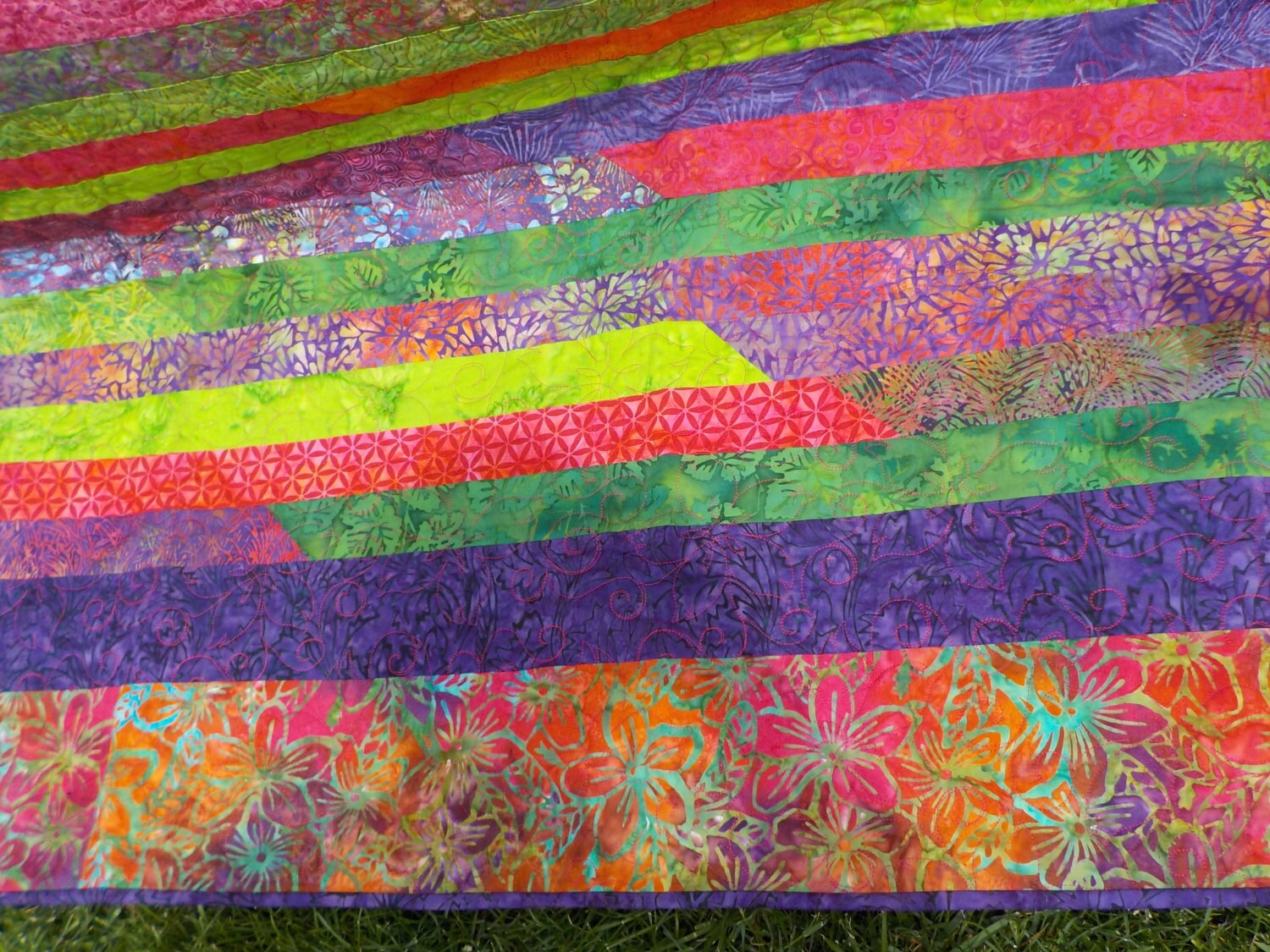 Handmade Batik Quilt Ensemble, Queen/king Multi Colored Quilt and Shams ...