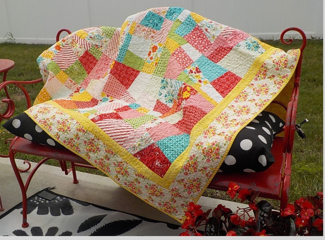 Handemade Quilt, Multi-colored Quilt, "summer Sunshine", Throw Size ...
