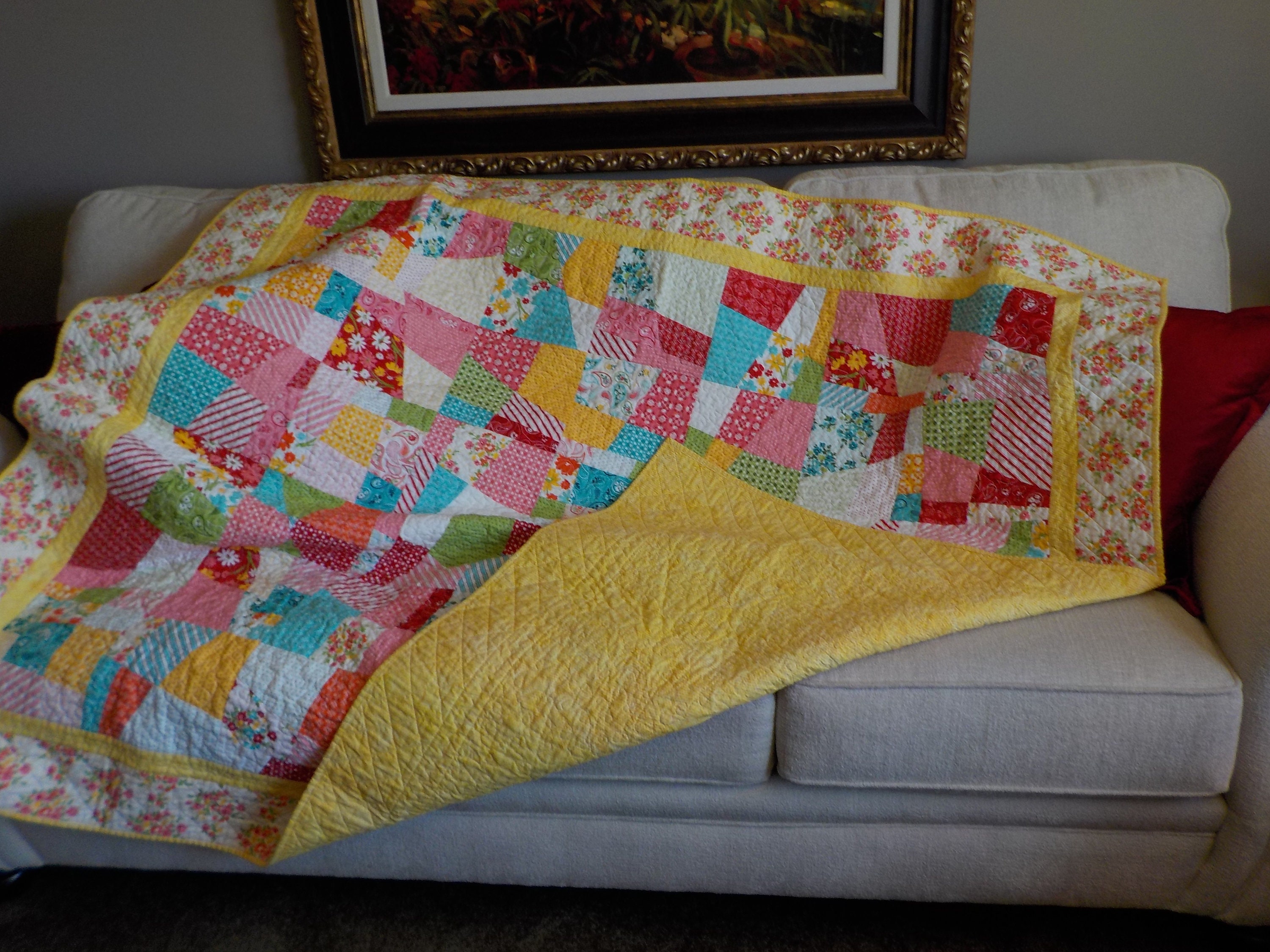 Handemade Quilt, Multi-colored Quilt, "summer Sunshine", Throw Size ...