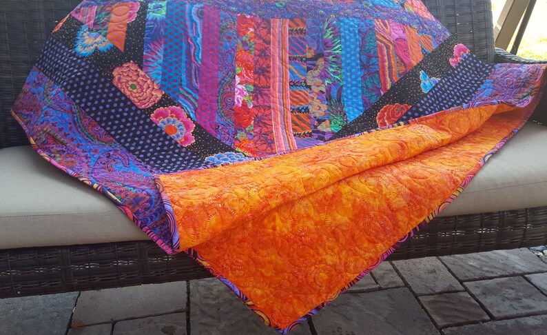 Handmade Quilt, Full Size Quilt, Bright Colored Quilt, Bold Designer ...