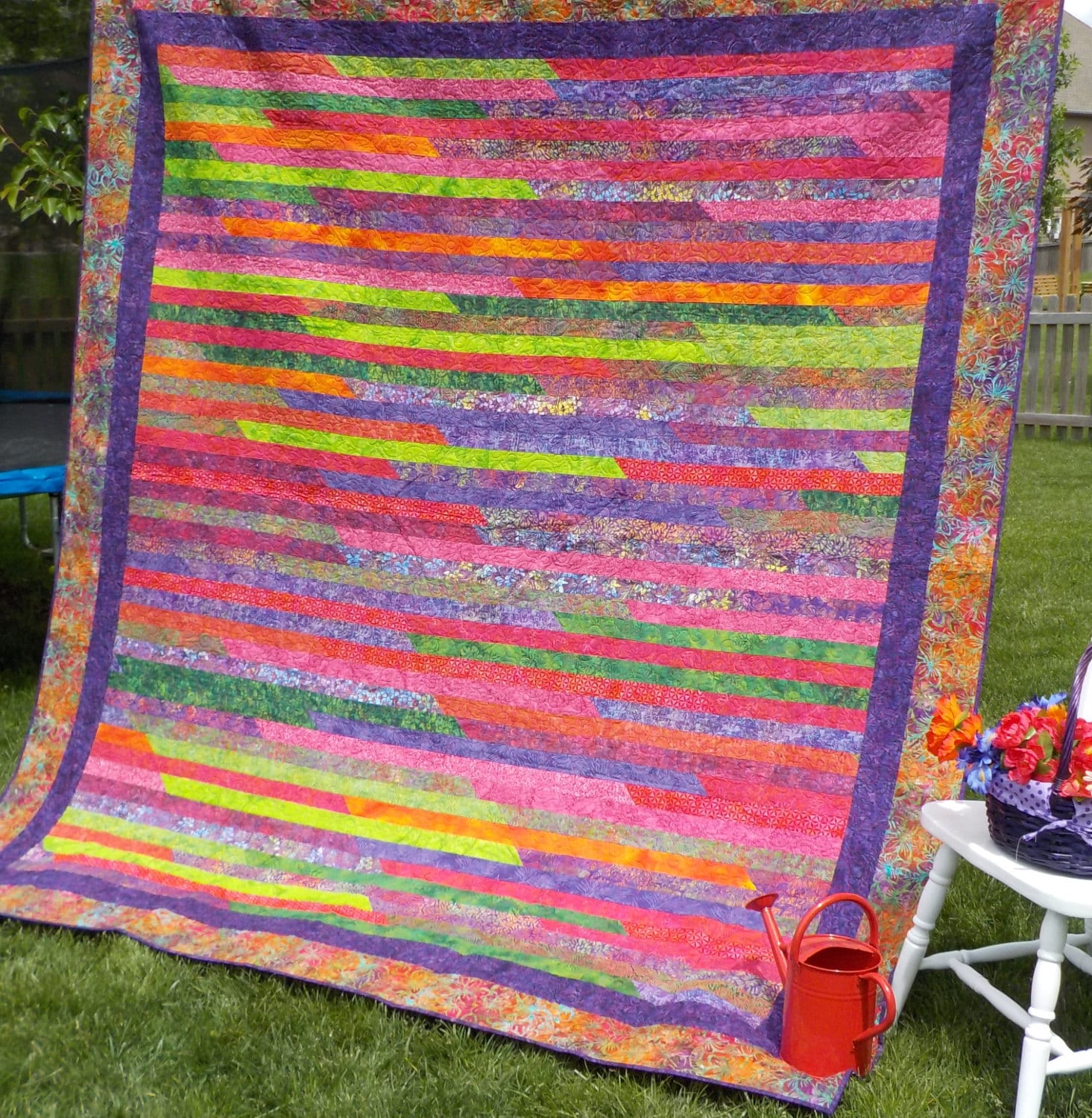 Handmade Batik Quilt Ensemble, Queen/king Multi Colored Quilt and Shams ...