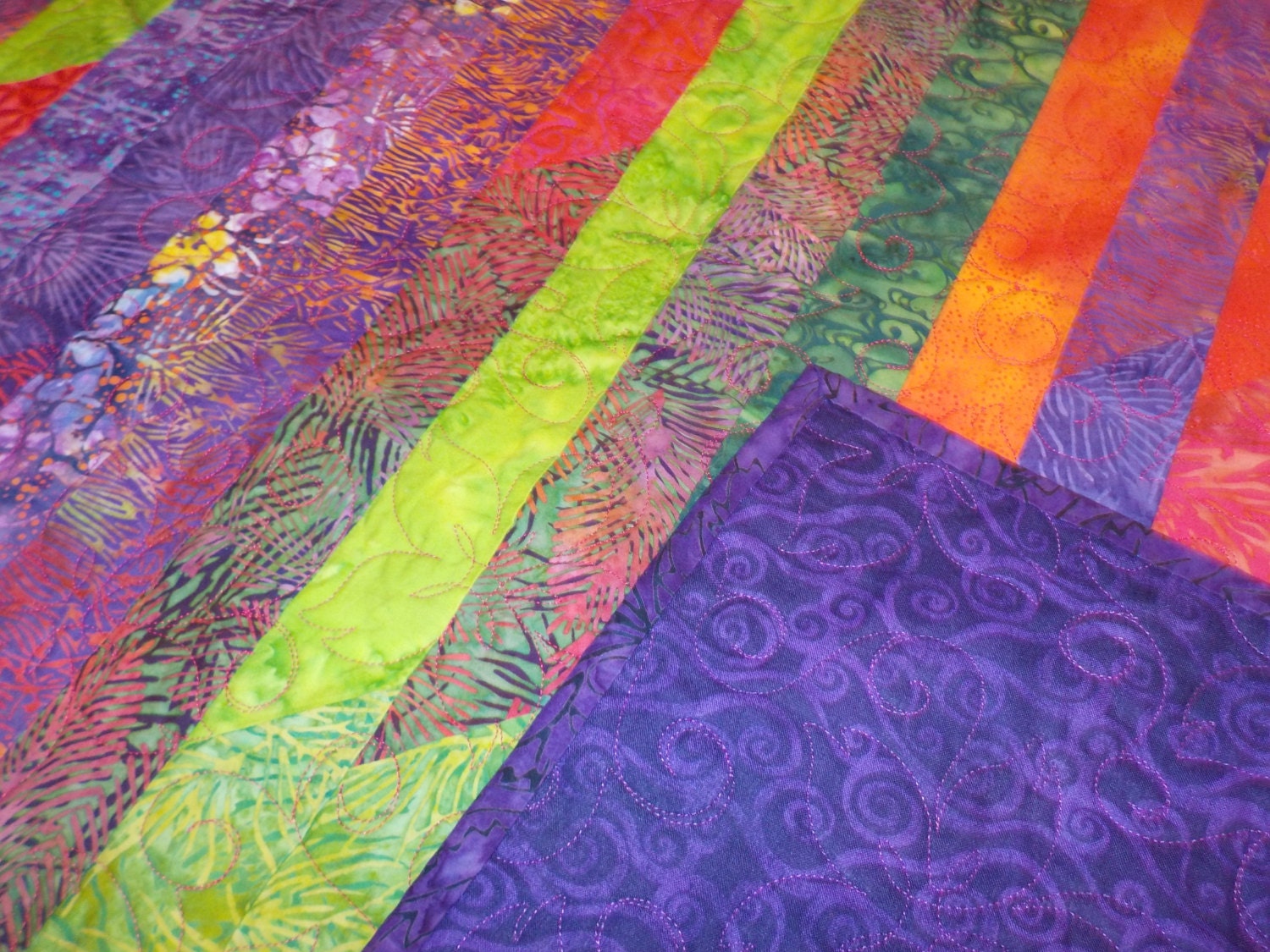 Handmade Batik Quilt Ensemble, Queen/king Multi Colored Quilt and Shams ...