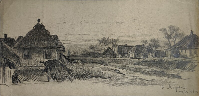 GENRE PAINTING Drawing on Paper by Ukrainian Artist S.markin 1947 ...