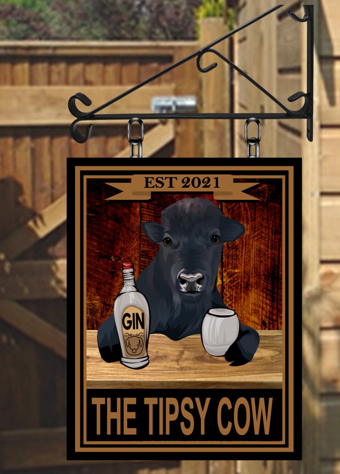 The Tipsy Cow Personalised Swinging Custom Made Hanging Pub and Bar ...