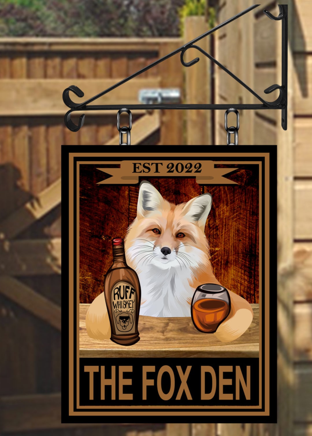 The Fox Den Personalised Swinging Custom Made Hanging Pub and Bar Sign ...