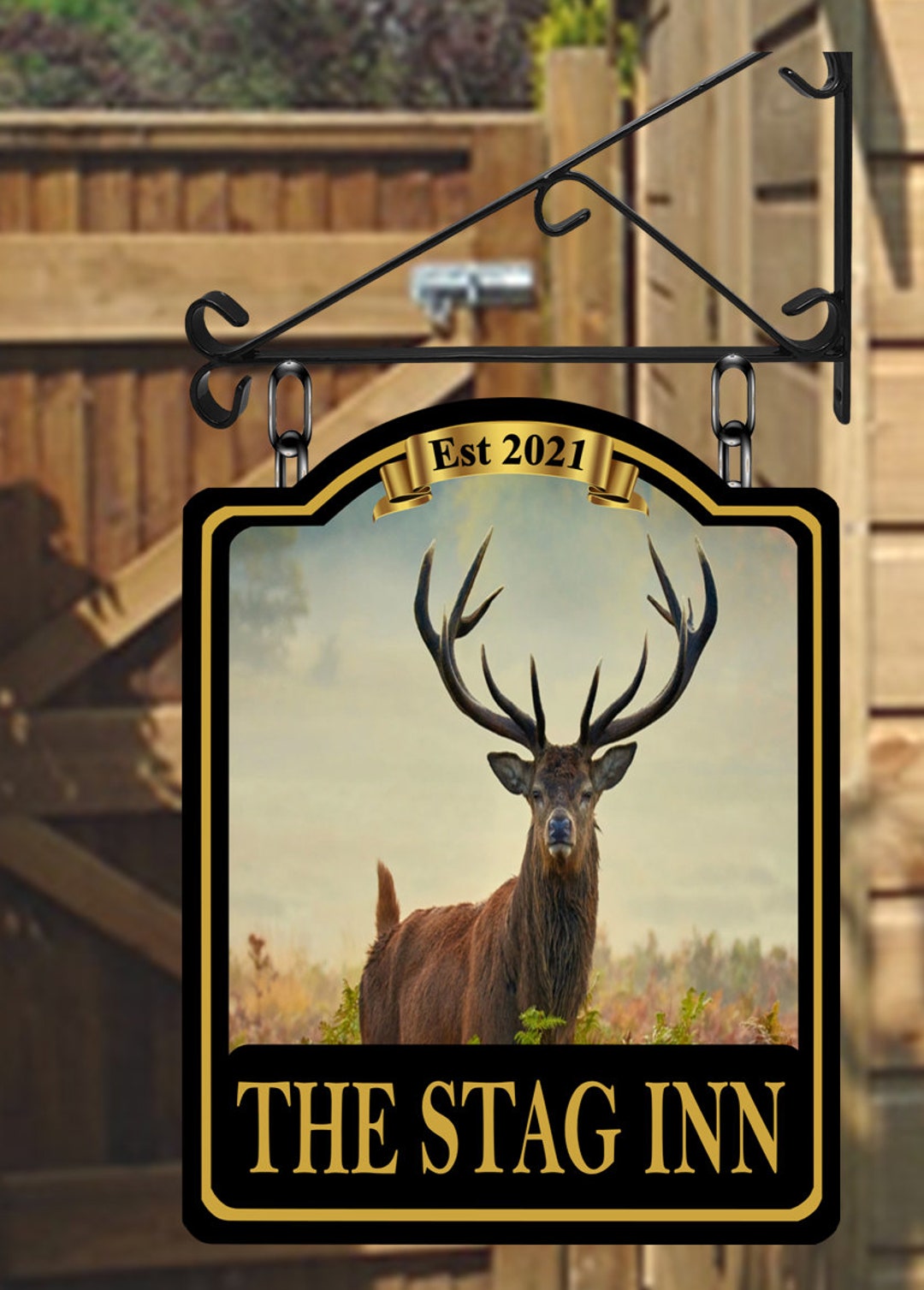 The Stag Inn Dome Top Swinging Custom Made Hanging Pub and Bar Sign ...