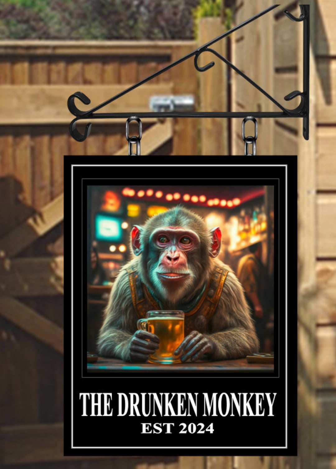 The Drunken Monkey Personalised Swinging Custom Made Hanging Pub and ...