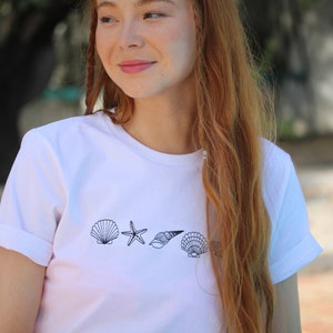Shell Embroidered T-shirt - Shell Tee , Embroidered Shells, Sustainable ...