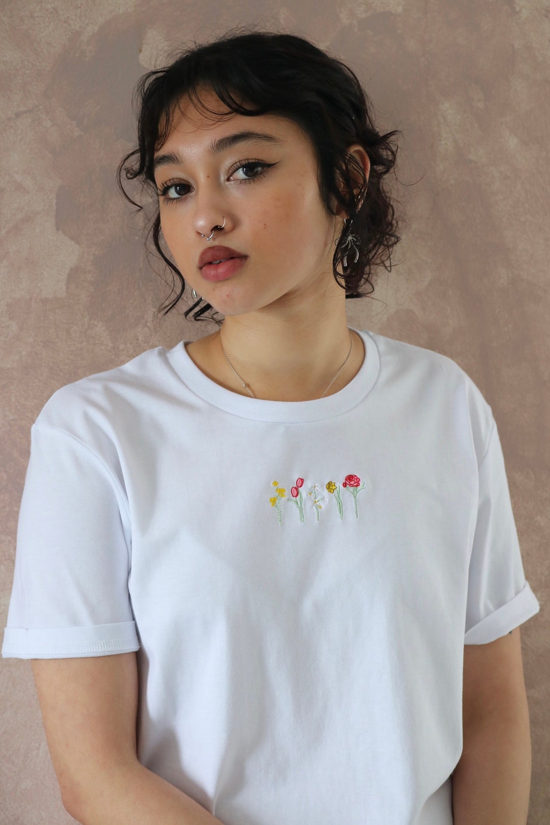 5 Mini Flowers T-shirt - Floral Design for Flower Lovers - Handcrafted ...