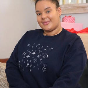 Embroidered Christmas Night Sky Sweater - Satr and Moon Sweater, Star ...