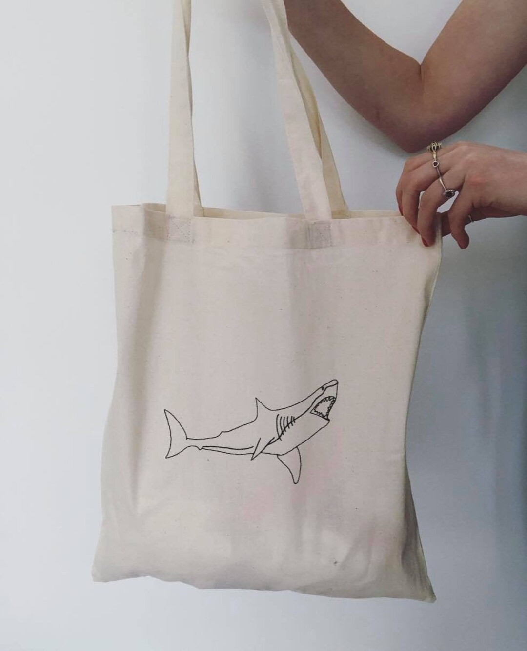Embroidered Shark Natural Tote Bag - Etsy