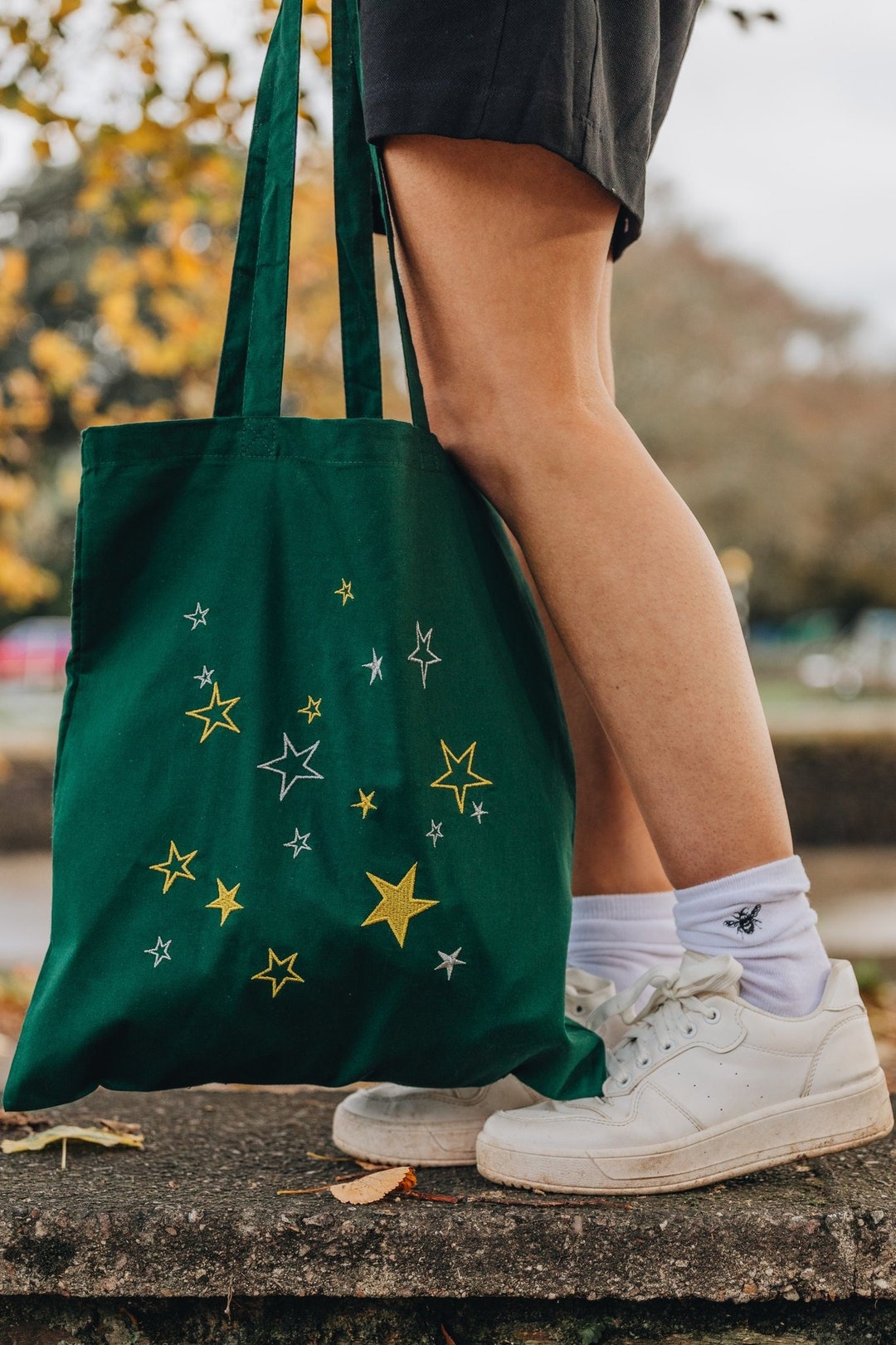 Metallic Lots of Stars Embroidered Tote Bag Tote Bag Gift for Her ...