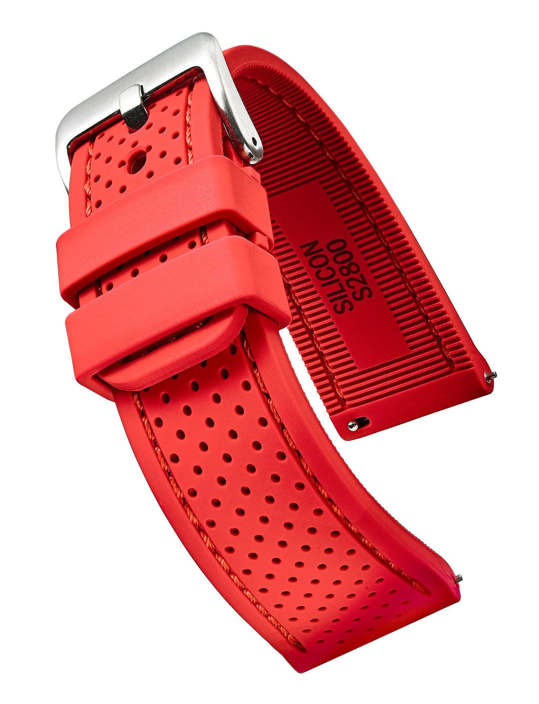 Silicone Soft Padded Watch Band With Quick Release Spring Bars - Red ...
