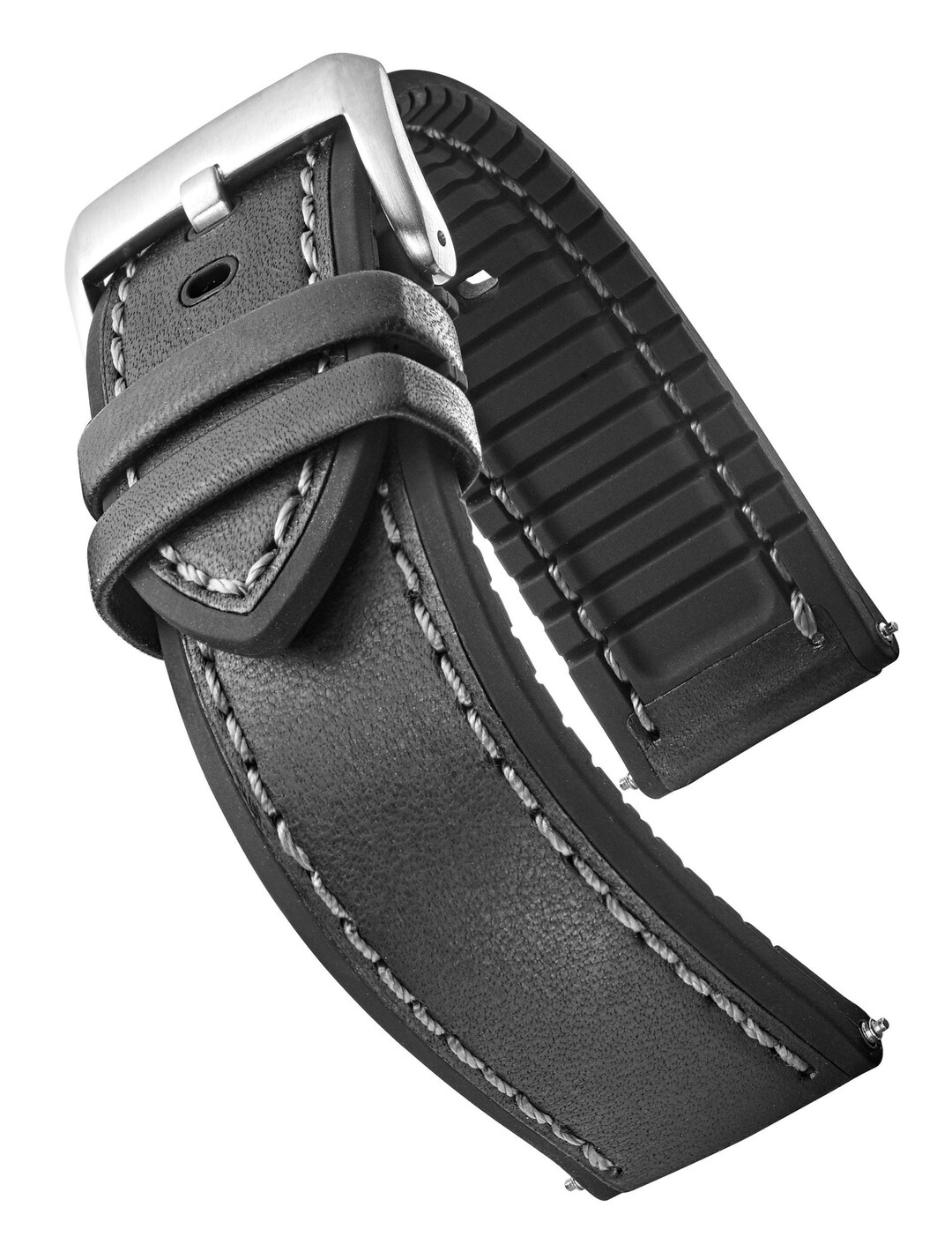 Alpine Sporty Padded Stitched Genuine Leather Watch Strap With Silicone ...