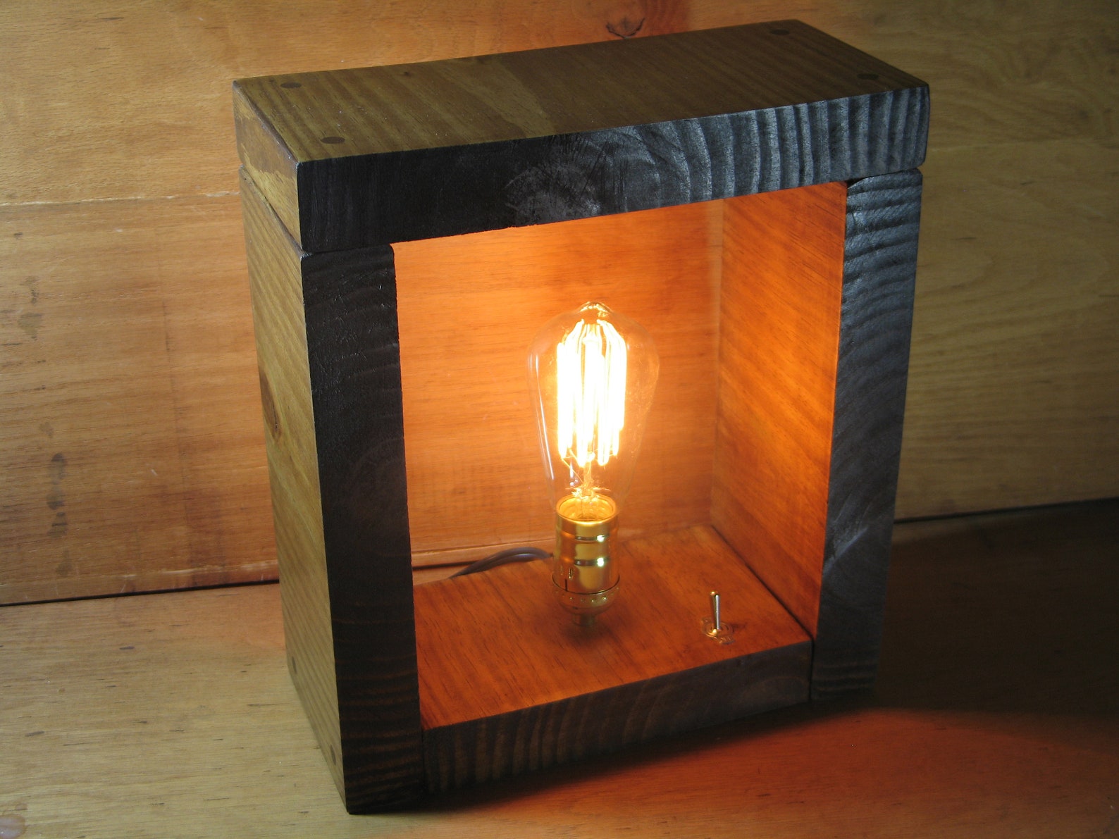 Rustic Shadow Box Edison Lamp, Wood Square Frame, Handmade - Etsy