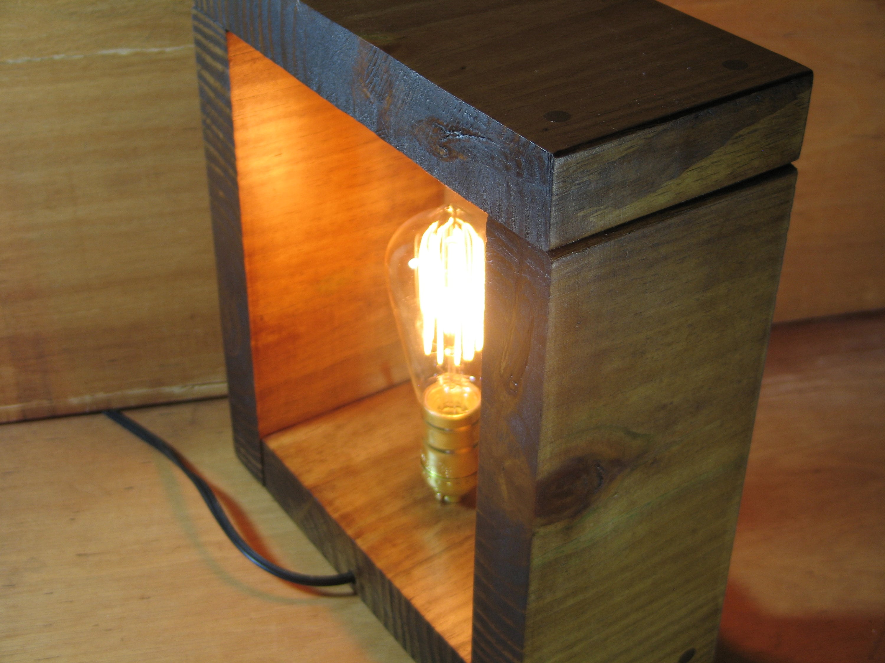 Rustic Shadow Box Edison Lamp, Wood Square Frame, Handmade - Etsy