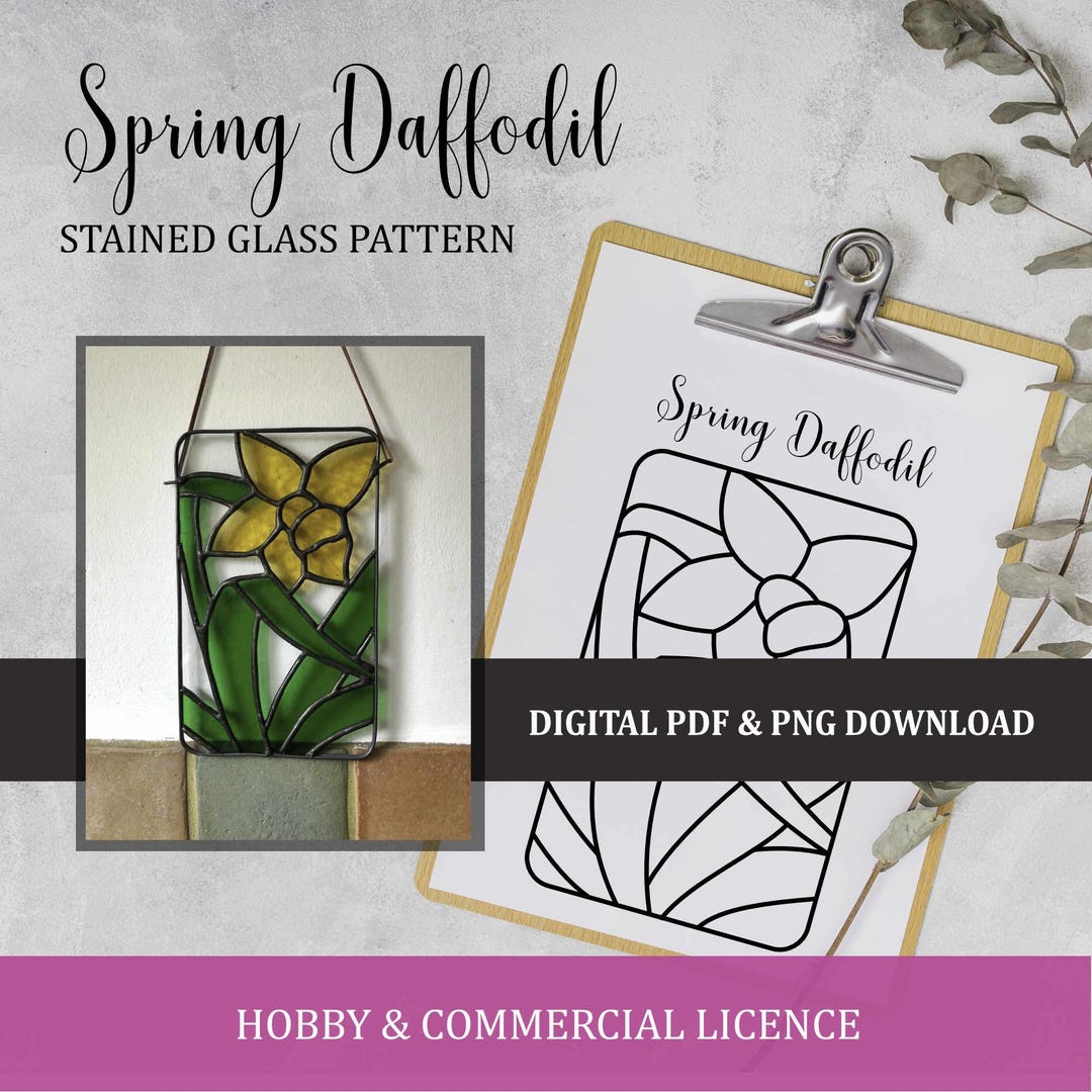 Spring Daffodil Stained Glass Pattern Downloadable PDF and PNG Files ...