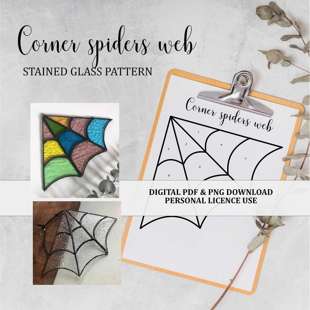 Corner Spiders Web Stained Glass Pattern Instant Download PDF & PNG ...