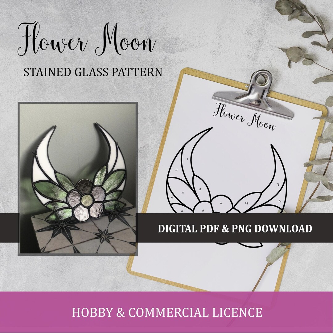 Flower Moon Stained Glass Pattern: DIY Template (PDF & PNG) - Etsy