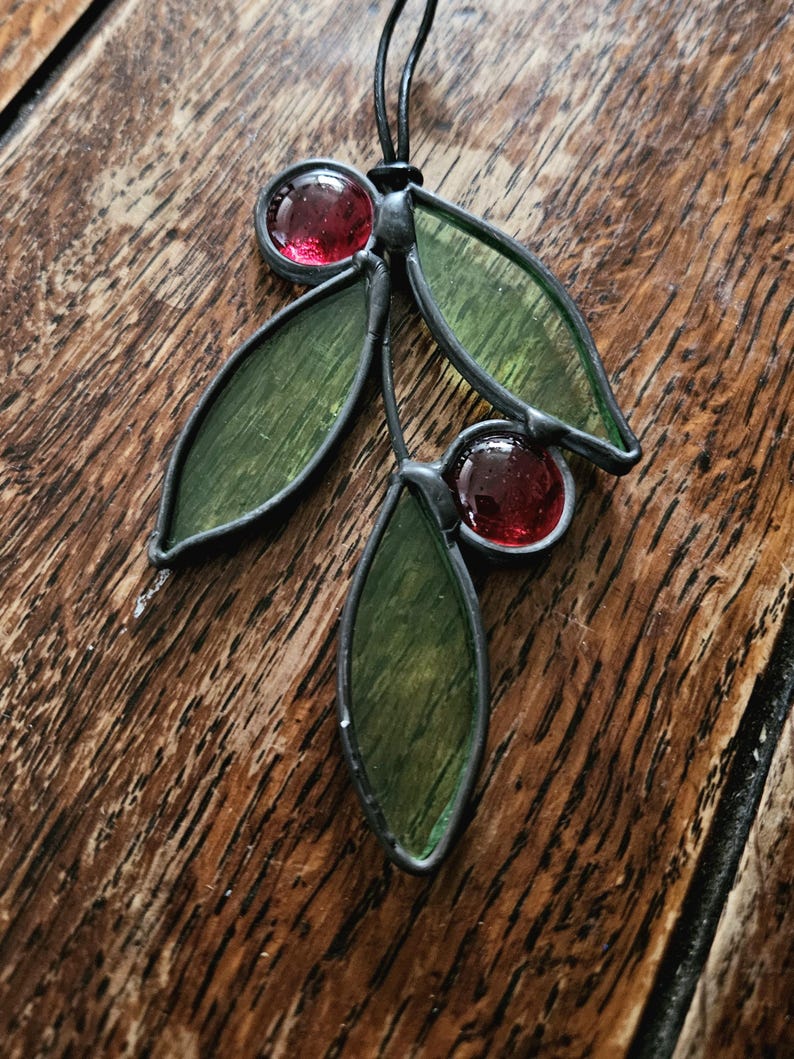 Stained Glass Laurel With Berries Red or White Hanging Tree Window ...