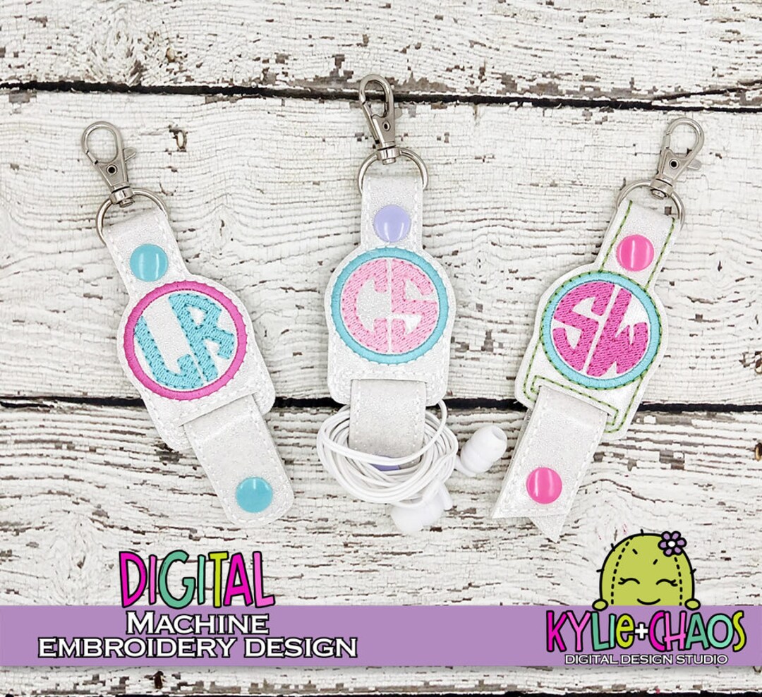 Monogram Blank Cord Keeper Key-chain Snap Tab Planner Charm in the Hoop ...