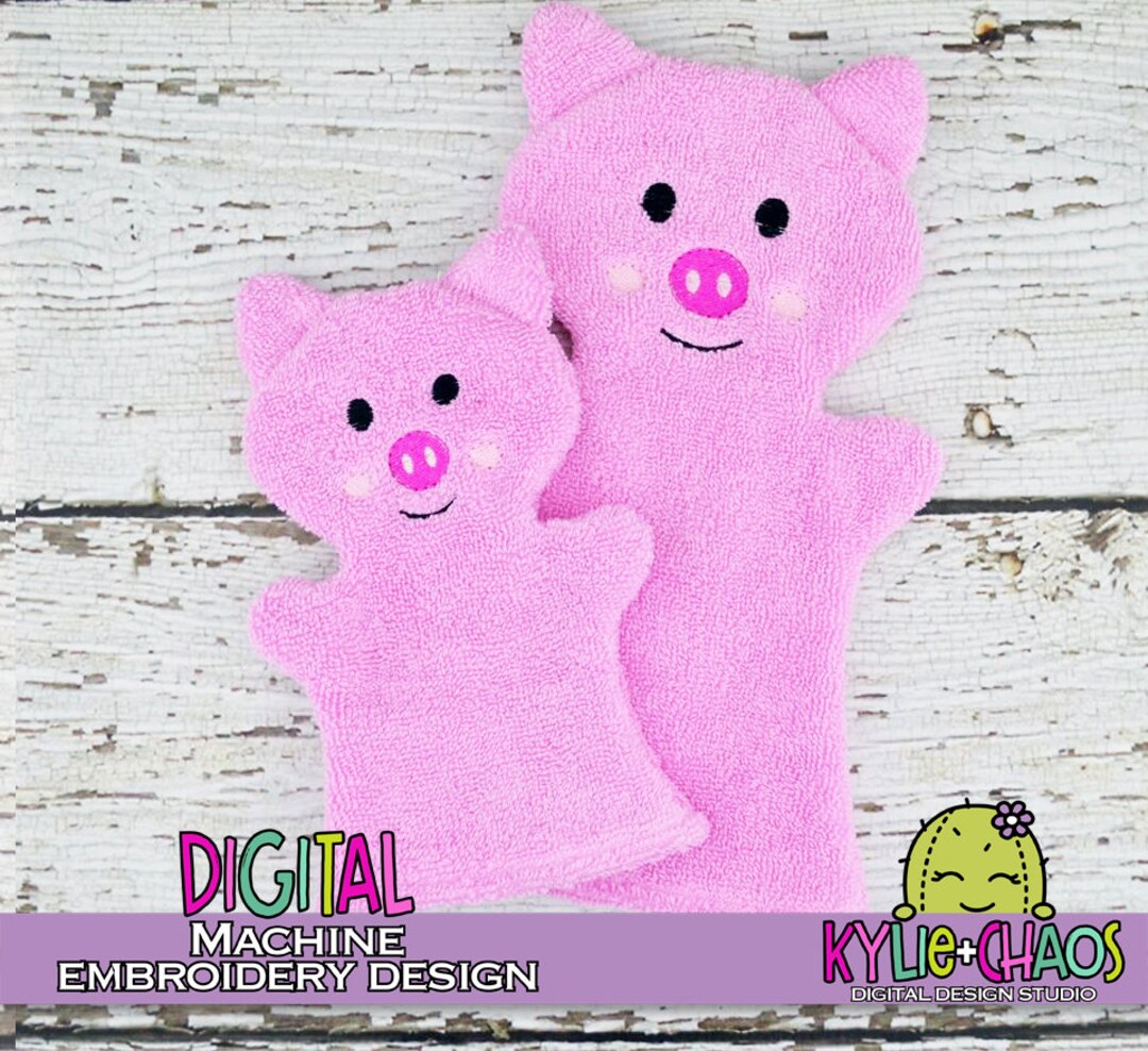 Pig Hand Puppet Bath Mit Wash Cloth Machine Embroidery Design Pattern ...