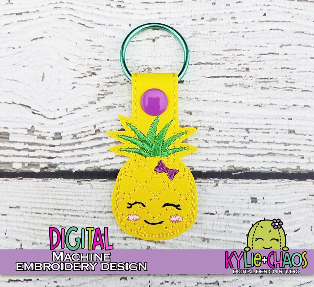Kawaii Pineapple Key-chain Snap Tab Planner Charm Machine Embroidery ...