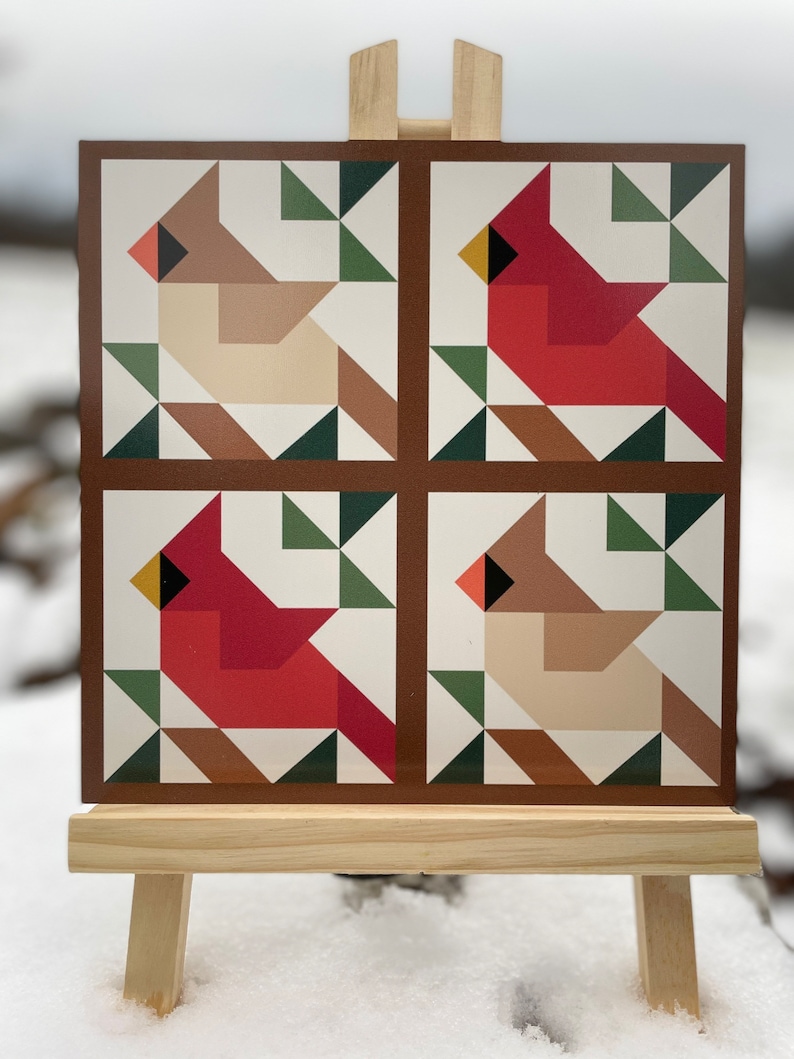 Cardinal Barn Quilt Print on Aluminum, Indoor Outdoor Folk Art, UV ...