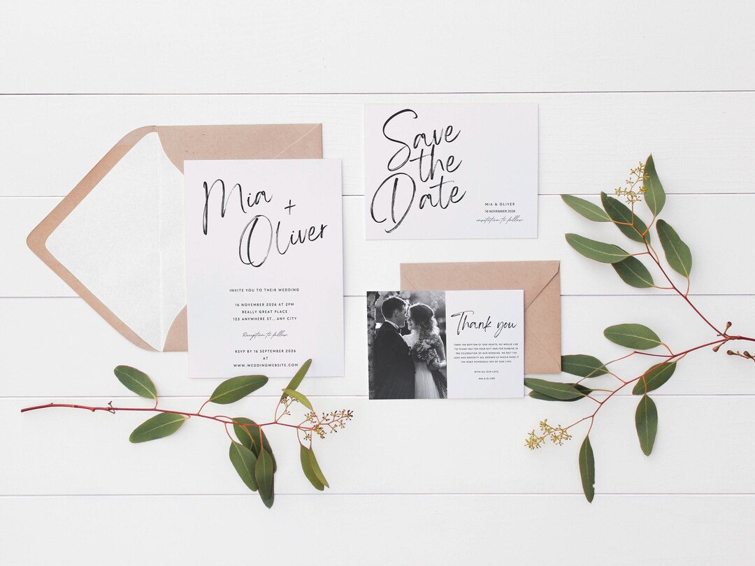 Minimalist Wedding Invite Bundle | Customizable DIY Templates for ...