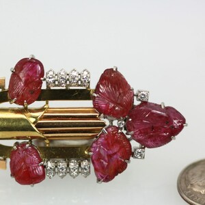 Art Deco Carved Ruby and Diamond Brooch 20 Carats 18k Yellow - Etsy
