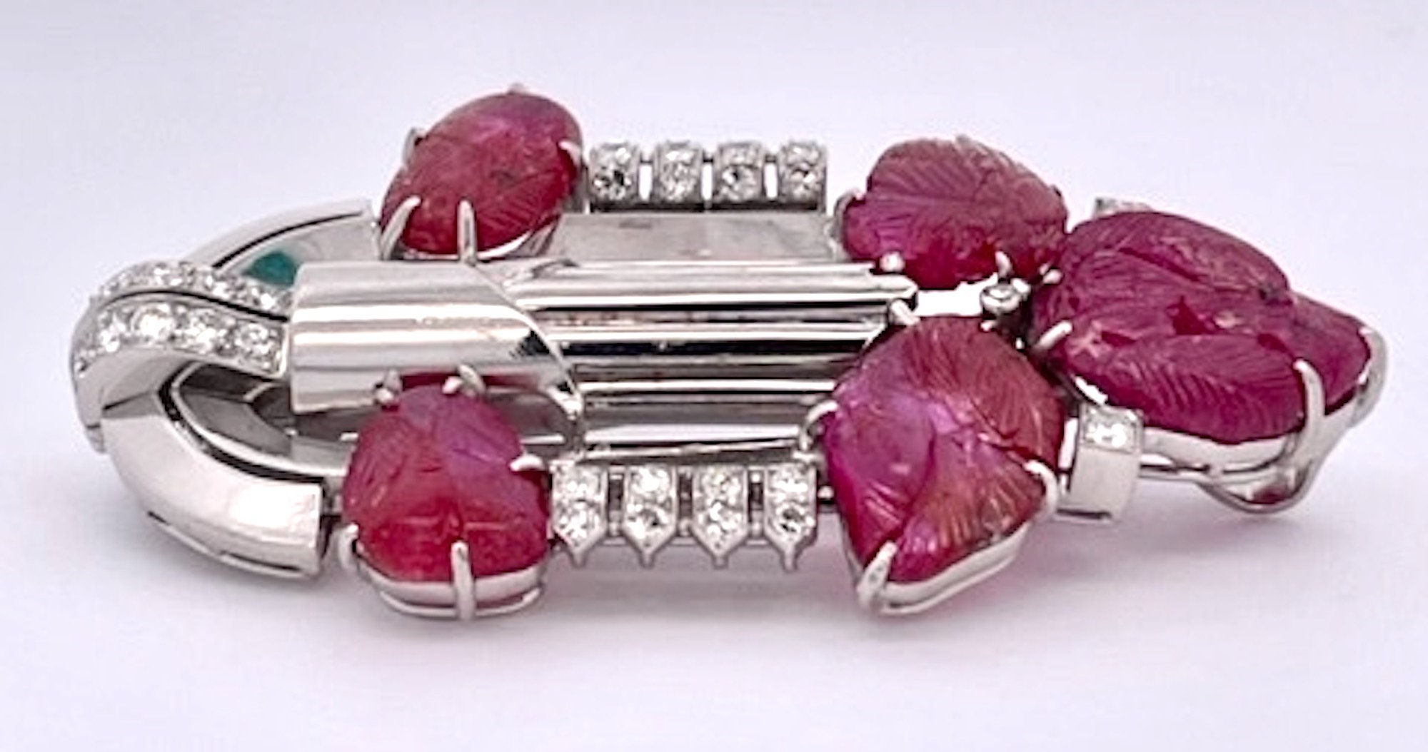 Art Deco Carved Ruby and Diamond Brooch 20 Carats 18k Yellow - Etsy