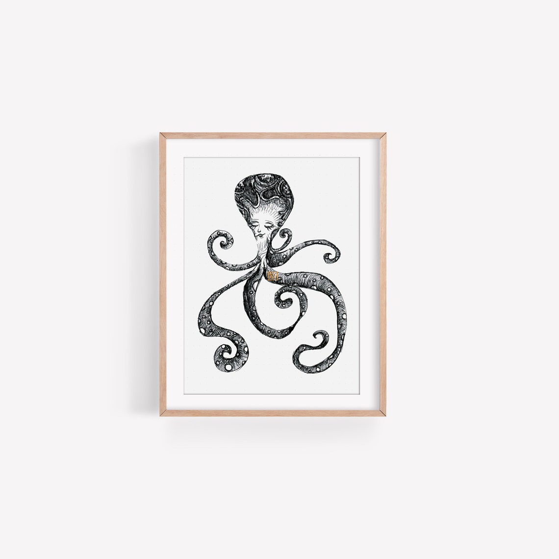 Octopus Woman Print Black and White Octopus Folklore Art | Etsy