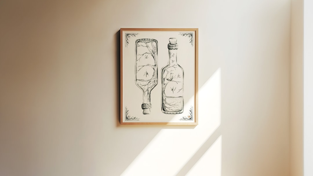 Spirits Print, Bottled Spirit, Wine Bottle Print, Botanical Wine Print ...