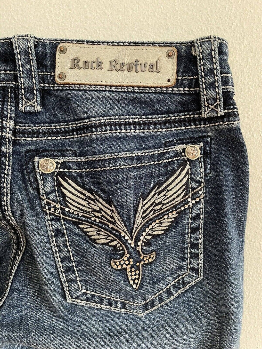 Rock Revival Lucille Boot Jeans Angel Rhinestones Silver Thread Size ...