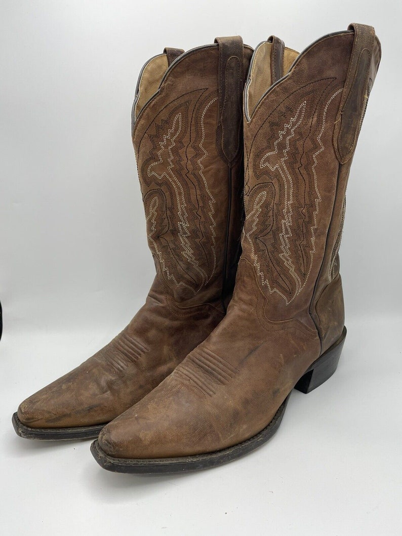 JB Dillon Crazy Horse Goat Snip Toe Boots Mens 12 D Brown Embroidered ...