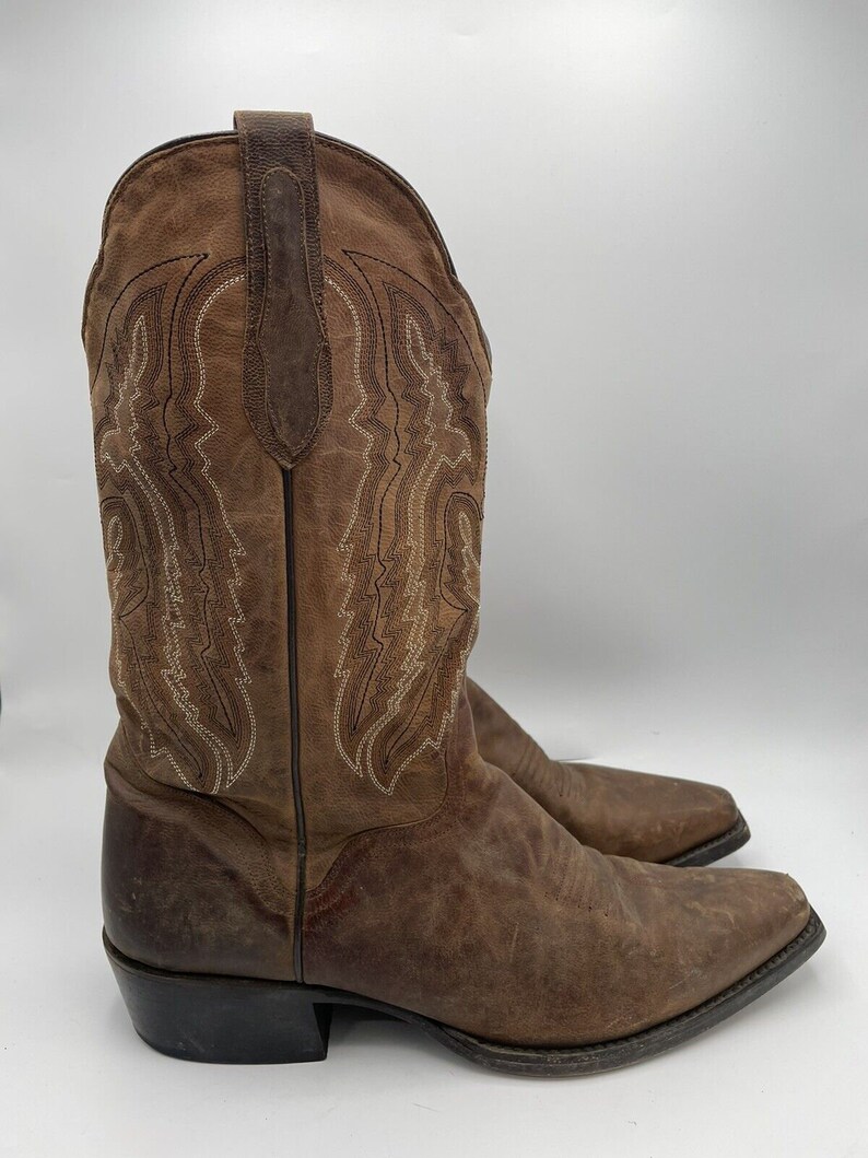 JB Dillon Crazy Horse Goat Snip Toe Boots Mens 12 D Brown Embroidered ...