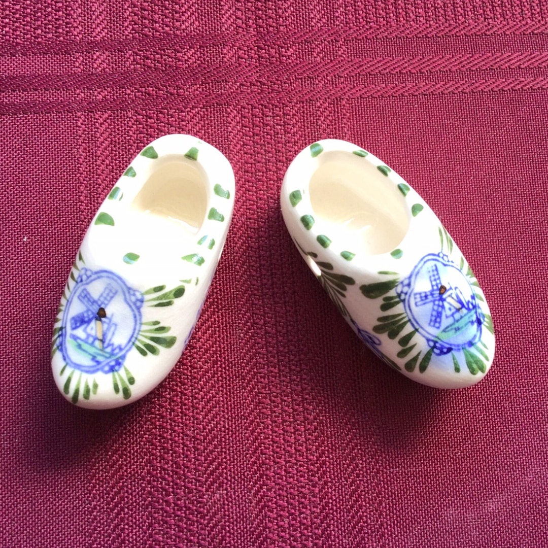 Pair of Miniature Ceramic Clogs/blue and White Delftware/ Windmill ...