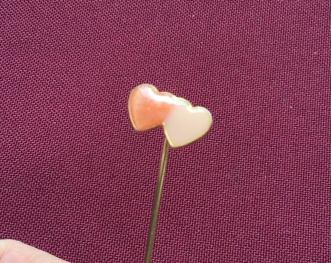 Pink Enamelled Heart Stickpin/twin Hearts/ Vintage Sweetheart Pin/ Tie ...