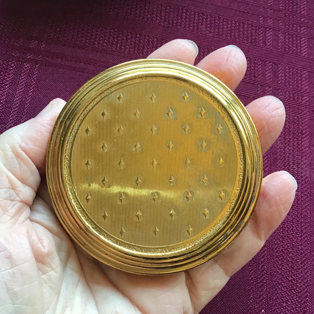 Vintage Gold Powder Compact/ Tiny Diamond Design/ Made in Great Britain ...