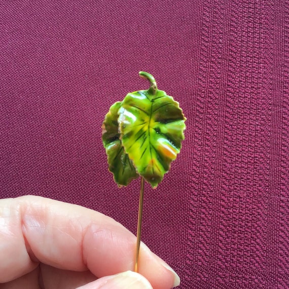 Green Enamelled Leaf Stickpin/twin Leaves/ Vintage Leaf Pin/ - Etsy