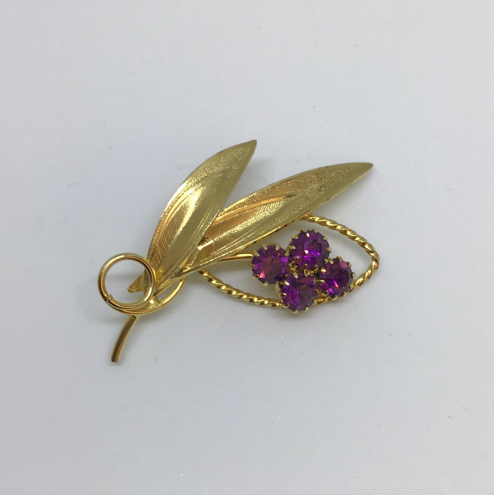 Gold and Purple Rhinestone Pin/ Vintage Leaf Pin/ Art Nouveau - Etsy