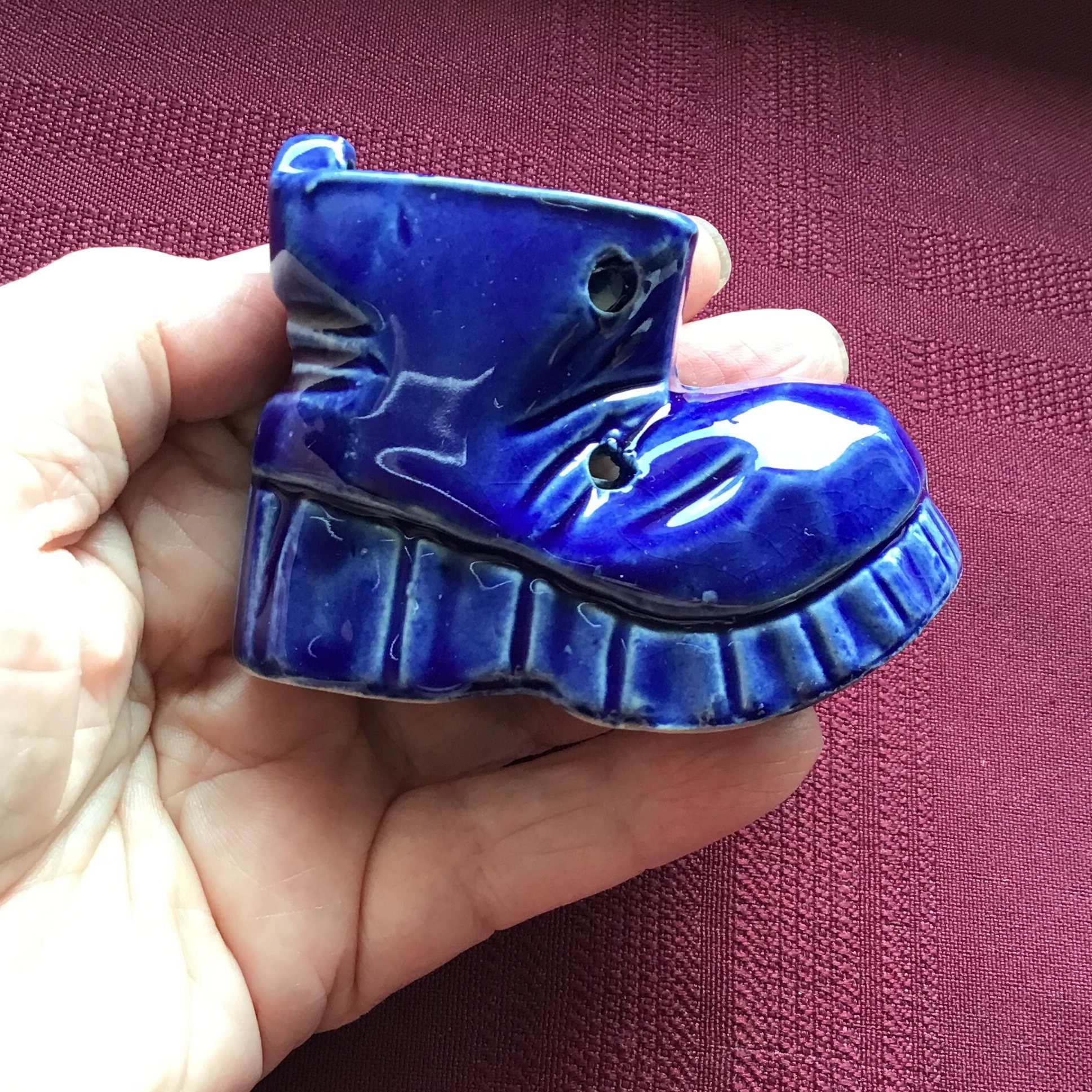 Small Pottery Boot Ashtray/blue Glazed Pottery/miniature Ashtray ...