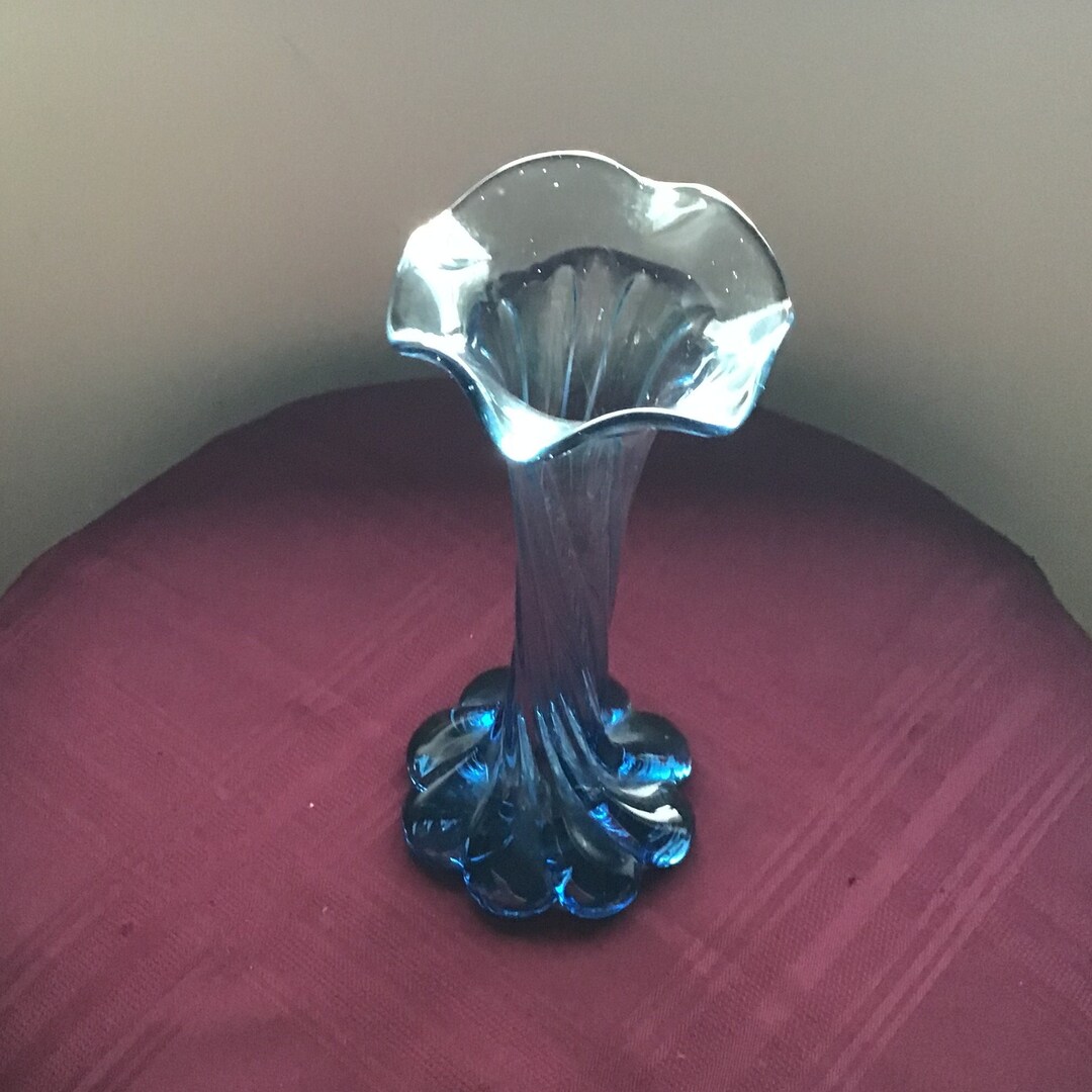 Tall Blue Glass Vase/ Vintage Glass/ Twisted Design - Fluted Top ...