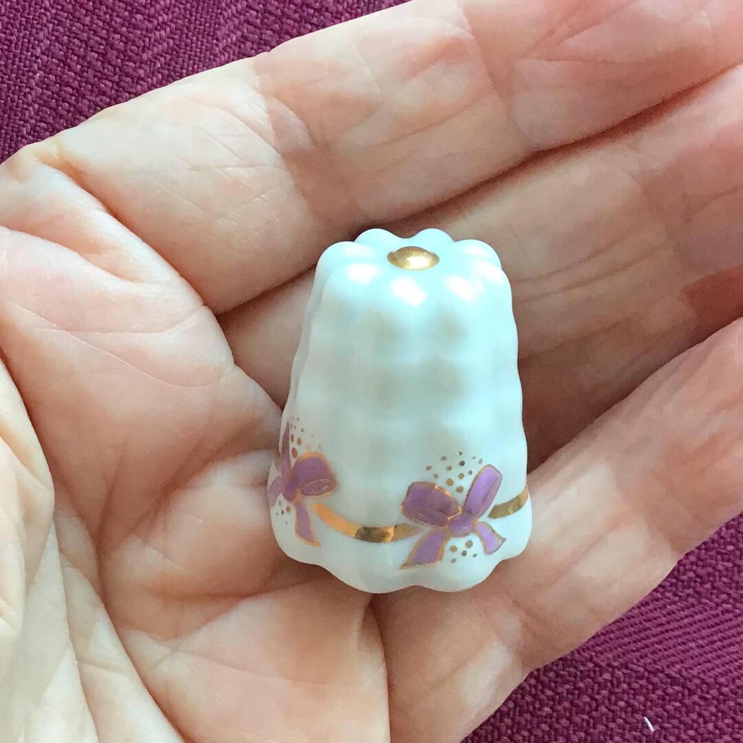 Vintage Ceramic Thimble/ Pink and Gold Bow Design/ Signed Zehendner ...